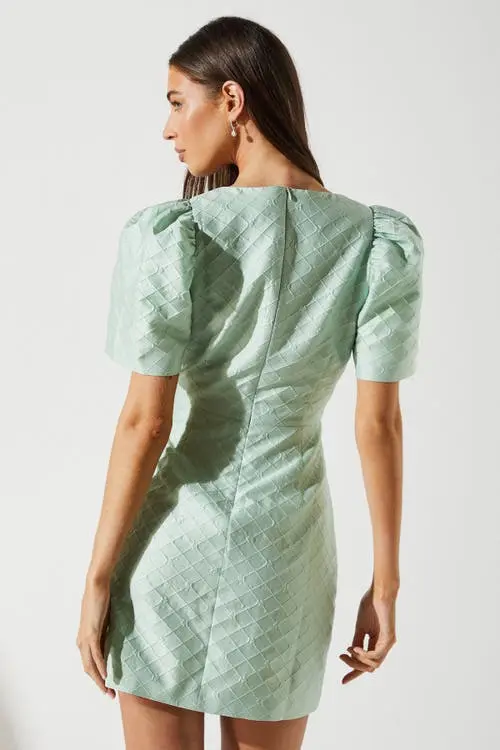 Coast Jacquard Bow Puff Sleeve Mini Dress - Mint