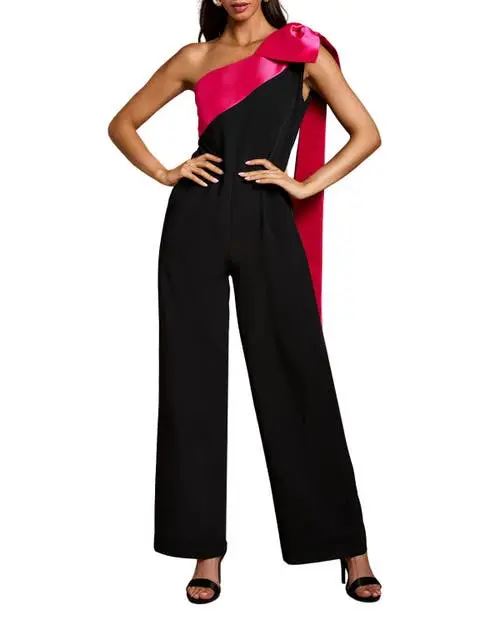 Coast Bow One Shoulder Wide Leg Jumpsuit - Black