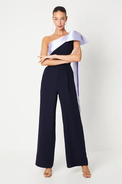 Coast Bow One Shoulder Wide Leg Jumpsuit - Navy