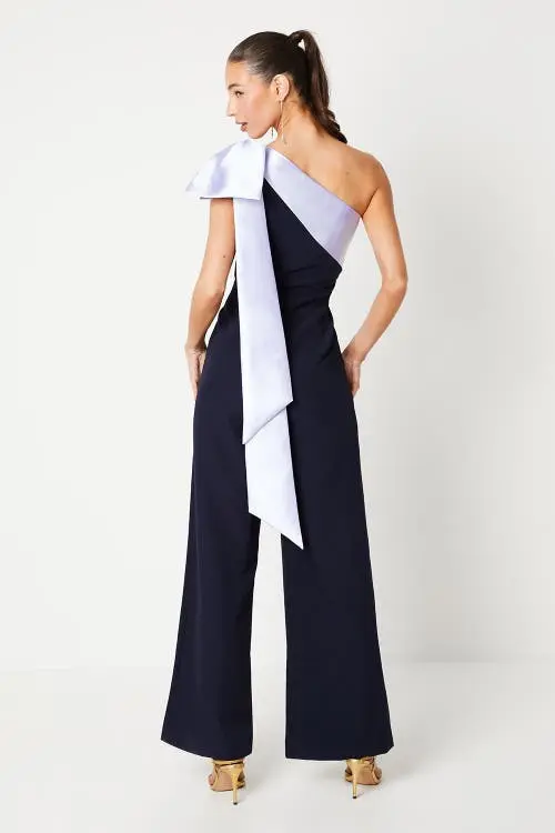 Coast One-shoulder Bow Detail Wide-leg Jumpsuit - Navy