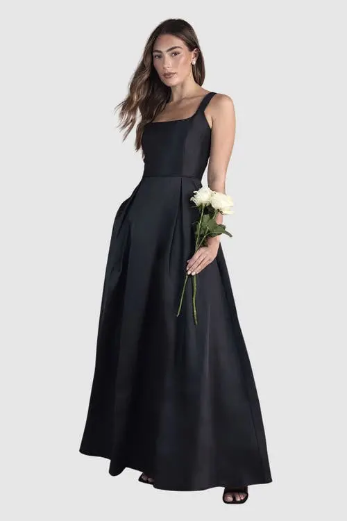 Coast Scoop Neck Full Skirted Twill Maxi Dress - Black