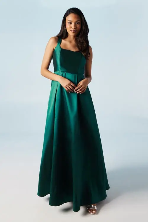 Coast Scoop Neck Full Skirted Twill Maxi Dress - Emerald