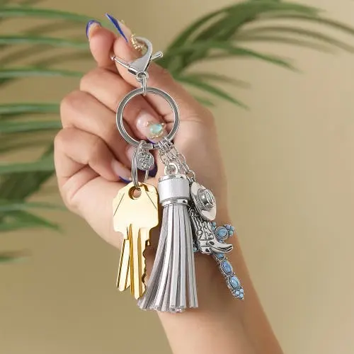 Jessica Simpson Western Cross & Tassel Charm Keychain