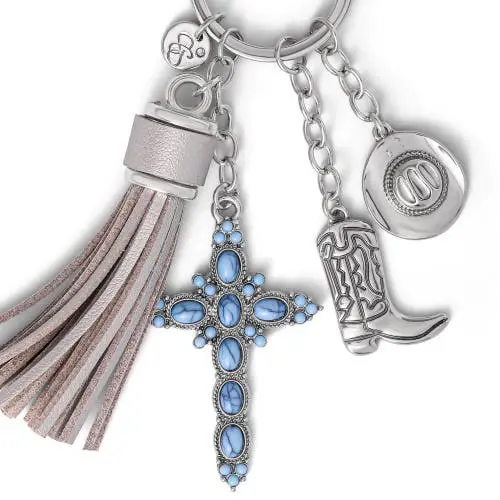 Jessica Simpson Western Cross & Tassel Charm Keychain