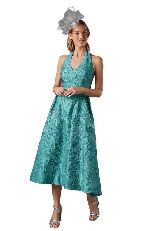 Coast Halter Jacquard Drop Waist Dress - Teal