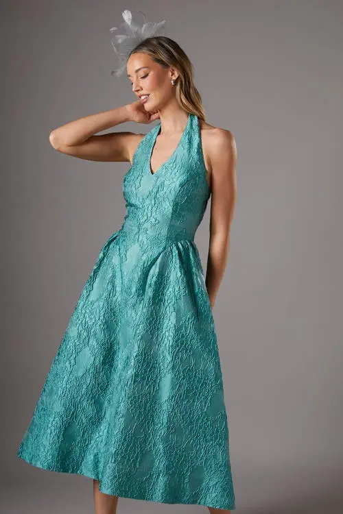 Coast Halter Jacquard Drop Waist Dress