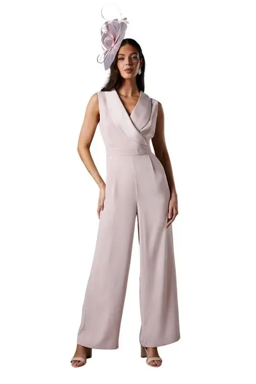 Coast Crepe V-neck Wrap Wide Leg Jumpsuit - Blush