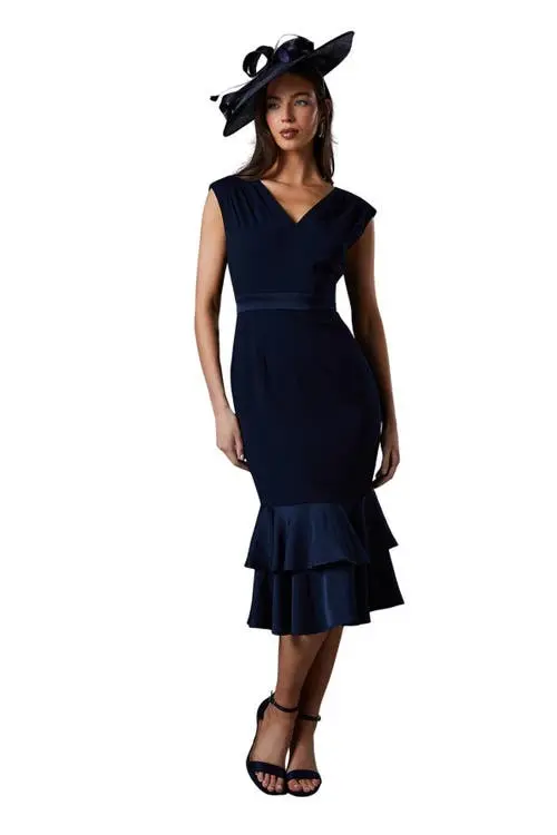 Coast Satin Back Crepe Peplum Dress - Navy