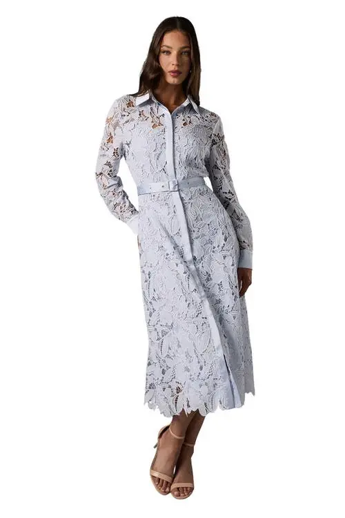 Coast Lace Shirt Dress With Belt - Light Blue