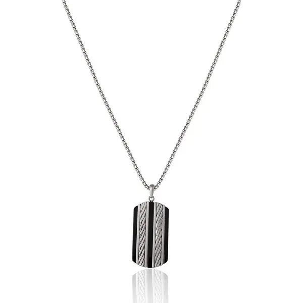 Lucky Brand Striped Dog Tag Pendant Necklace - Silver