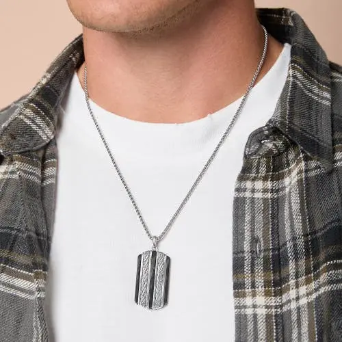 Lucky Brand Striped Dog Tag Pendant Necklace
