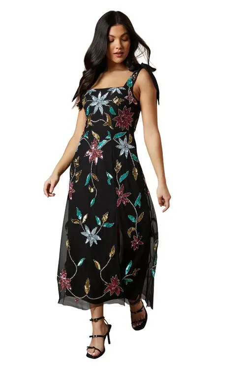 OASIS Floral Embellished Split Midi Dress