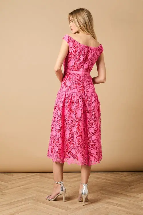OASIS Floral Lace Off The Shoulder Midi Dress