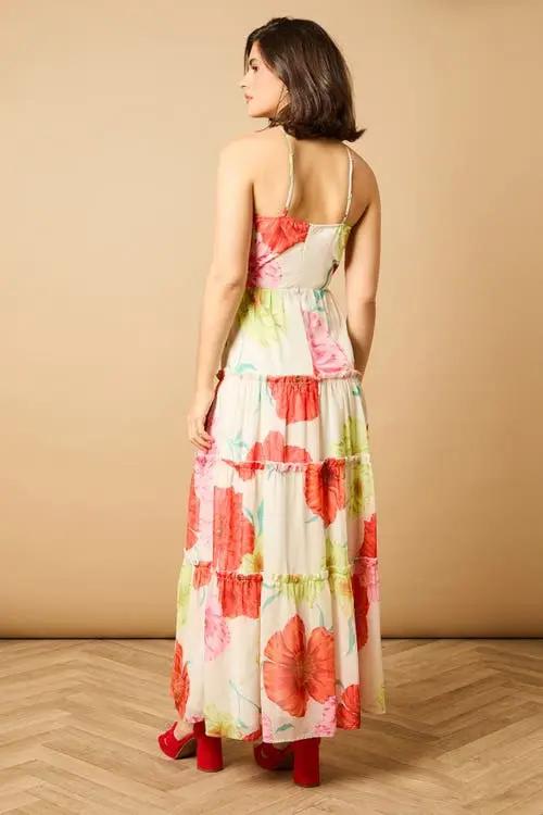 OASIS Rosette Detail Halterneck Midi Dress - Ivory