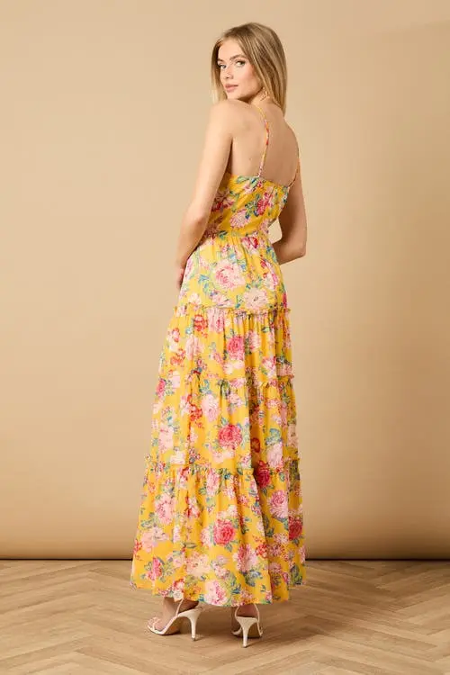 OASIS Rosette Detail Halterneck Midi Dress - Yellow