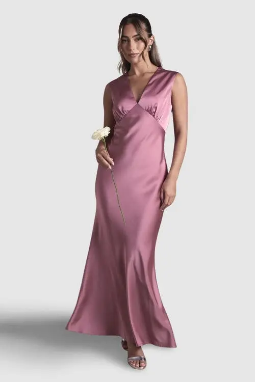 OASIS Satin Open Back Maxi Dress - Rose