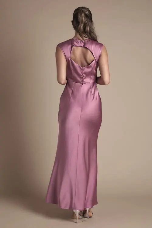 OASIS Satin Open Back Maxi Dress - Rose