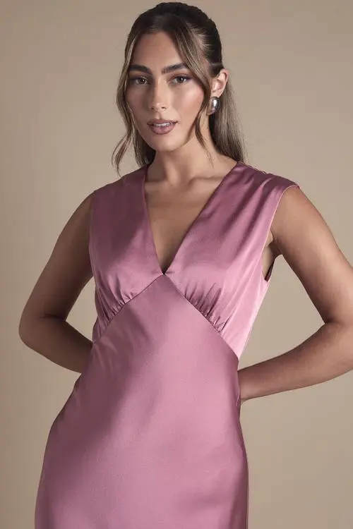 OASIS Satin Open Back Maxi Dress - Rose