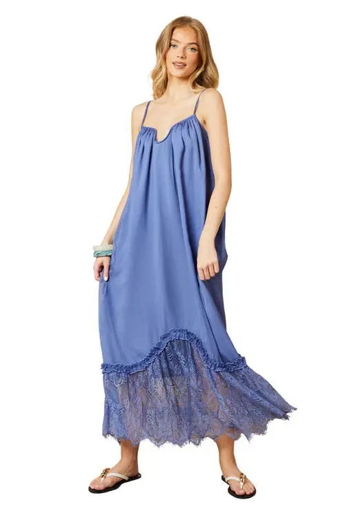 OASIS Babydoll Lace Maxi Dress - Blue