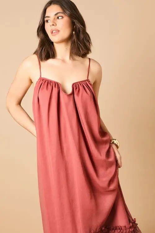 OASIS Babydoll Lace Maxi Dress - Rust