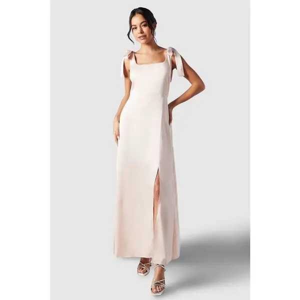 OASIS Satin Midi Dress With Tie Shoulders - Blush