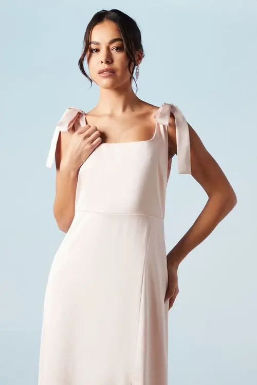 OASIS Satin Midi Dress With Tie Shoulders - Blush