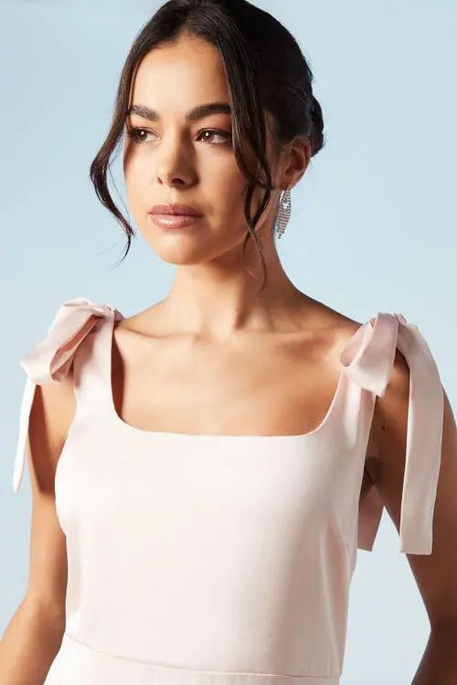 OASIS Satin Midi Dress With Tie Shoulders - Blush