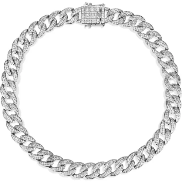 ANNA ZUCKERMAN 12mm Super Cuban Chain Necklace - White Diamond Crystalline