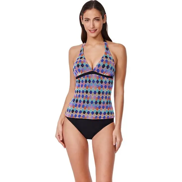GOTTEX Retro Riviera Halter Crochet Tankini Top - Multi