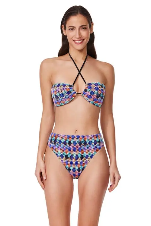 GOTTEX Retro Riviera Bandeau Halter Crochet Bikini Top - Multi