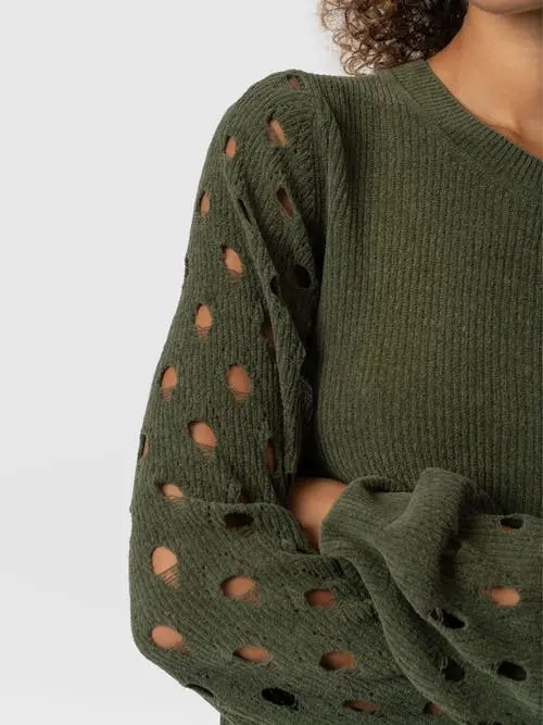 SAINT + SOFIA Suki Lace Hole Knit - Green