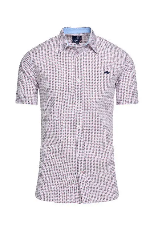 RAGING BULL Short Sleeve Flower Cotton Poplin Shirt - White
