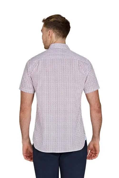 RAGING BULL Short Sleeve Flower Cotton Poplin Shirt - White
