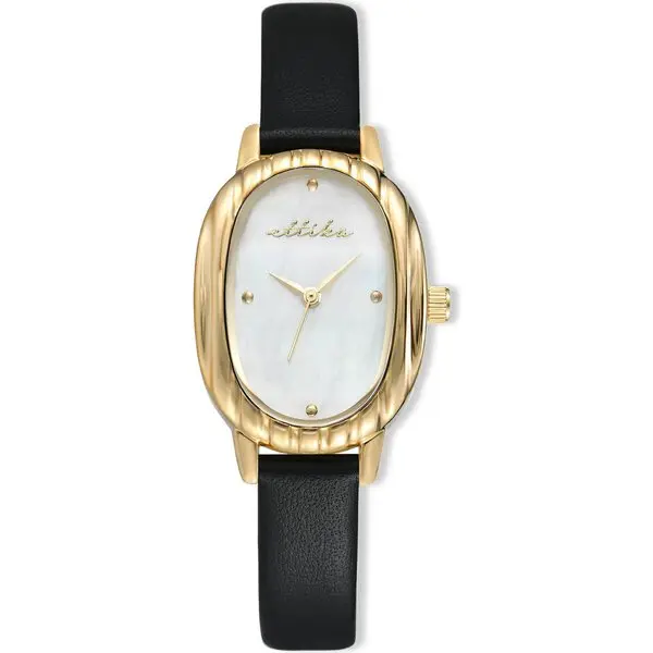 Ettika Timeless Texture Leather Strap Watch - Black
