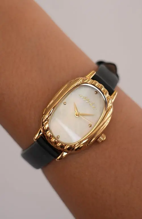 Ettika Timeless Texture Leather Strap Watch - Black
