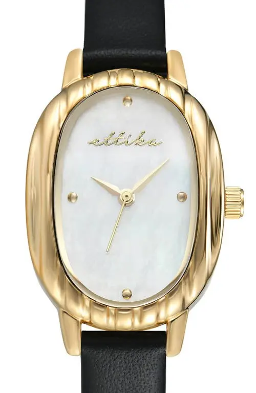 Ettika Timeless Texture Leather Strap Watch - Black