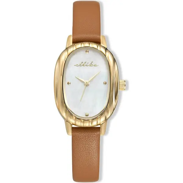 Ettika Timeless Texture Leather Strap Watch - Cognac