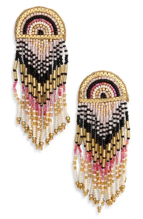 Deepa Gurnani Lisander Beaded Fringe Drop Earrings - Fuchsia