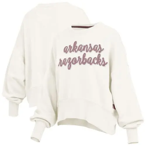 PRESSBOX Arkansas Razorbacks Chelsea Oversized Pullover Sweatshirt - Cream
