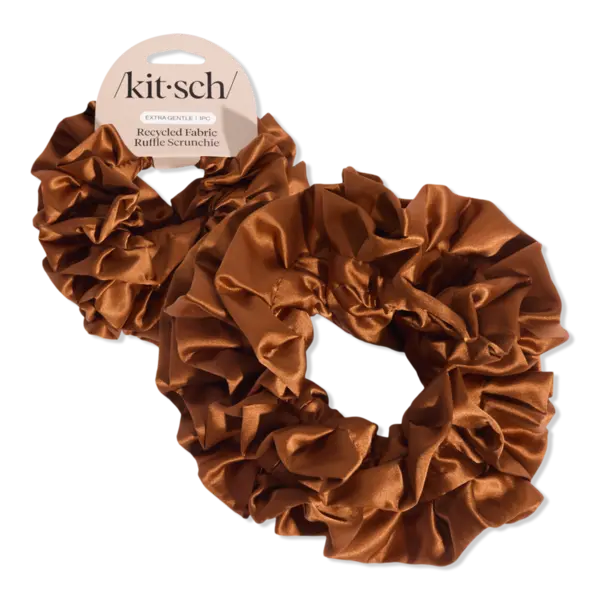 KITSCH Recycled Fabric Ruffle Scrunchie - Camel