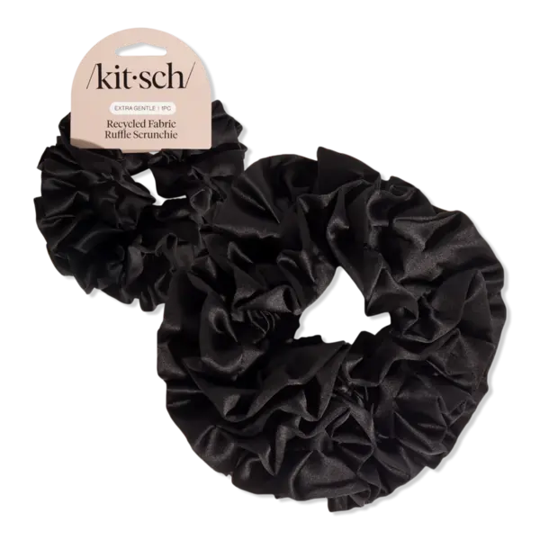 KITSCH Recycled Fabric Ruffle Scrunchie - Black