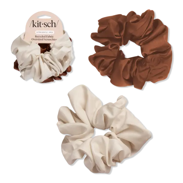 KITSCH Recycled Fabric Scrunchies - Cream & Camel