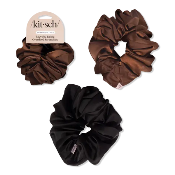KITSCH Recycled Fabric Oversized Scrunchies - Black & Chocolate