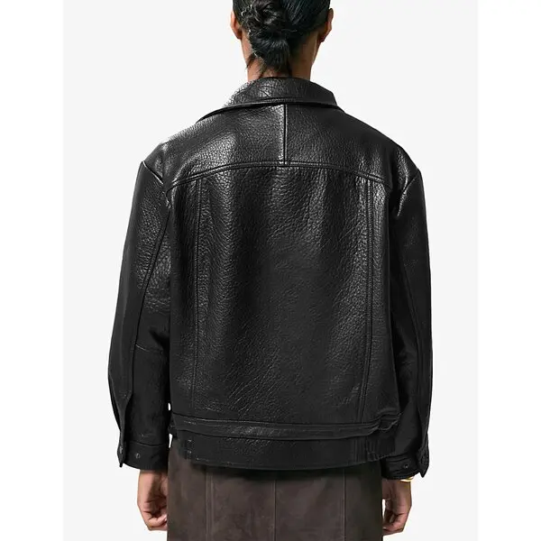 REISS Kiara Oversized Leather Bomber Jacket