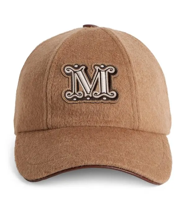 Max Mara Cashmere Monogram Baseball Cap - Beige