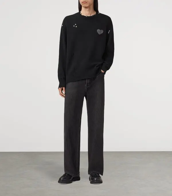 all saints - AllSaints Cotton Distressed Theo Sweater