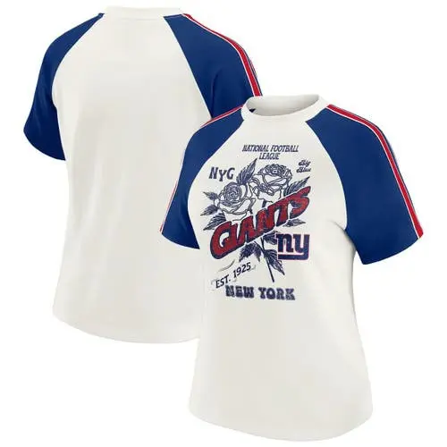 WEAR BY ERIN ANDREWS New York Giants Sleeve Stripe Distressed Raglan T-shirt - White