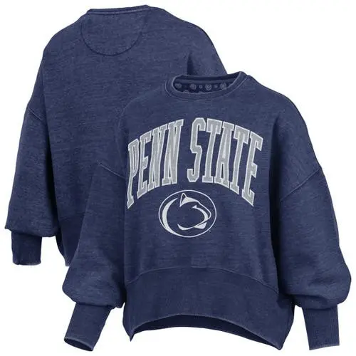 PRESSBOX Penn State Nittany Lions Oversized Waist-length Crewneck Sweatshirt - Navy