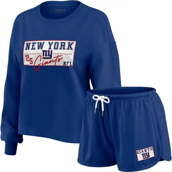 WEAR BY ERIN ANDREWS New York Giants Long Sleeve T-shirt & Shorts Lounge Set - Royal