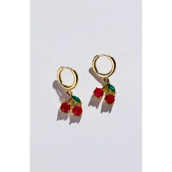 NICKEL & SUEDE Cherry Huggies Earrings - Cherry Red